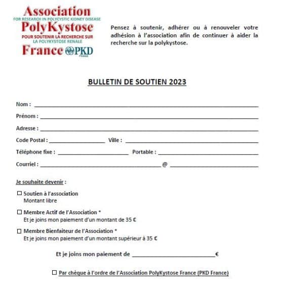 Bulletin d’adhésion et de soutien (version papier) | Association PolyKystose France